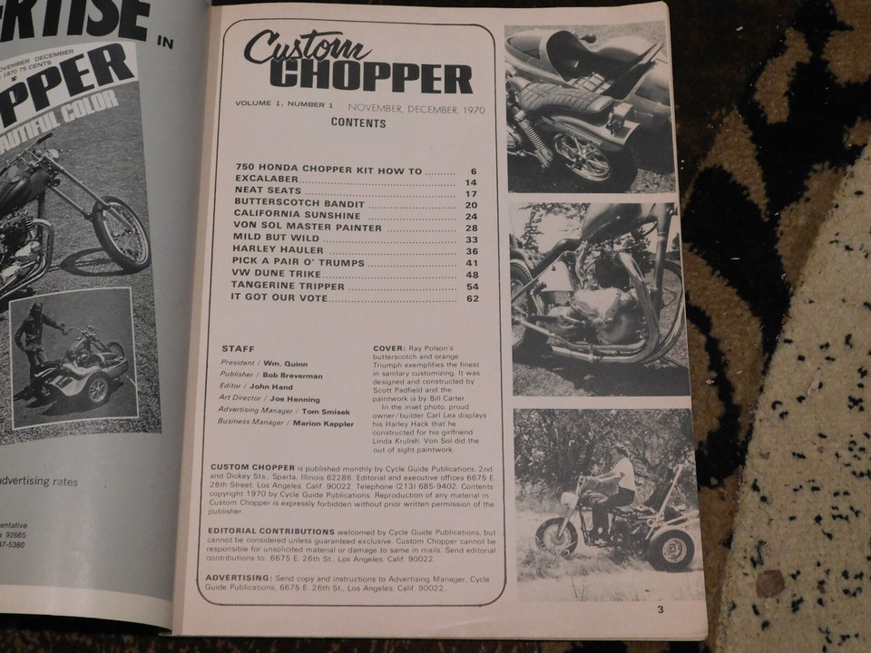 FIRST #1 Custom Chopper Motorcycle Magazine 1970 Very Collectible Old ...