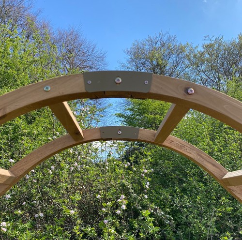 Wooden Garden Arch (Tan) with Metal Ground Spikes - Arbour Plant ...