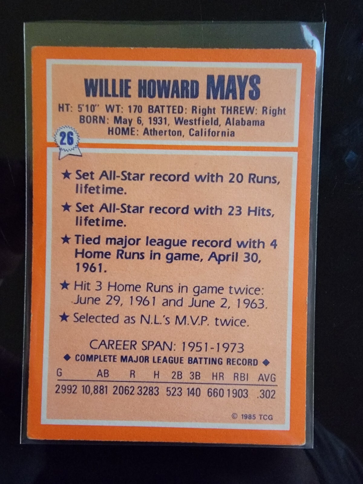 1985+Topps+Woolworth%27s+All-Time+Record+Holders+-+%2326+Willie+Mays ...