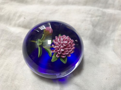 Ken Rosenfeld Lampwork Studio Art Glass Paperweight 2004 cobalt dahlia ...