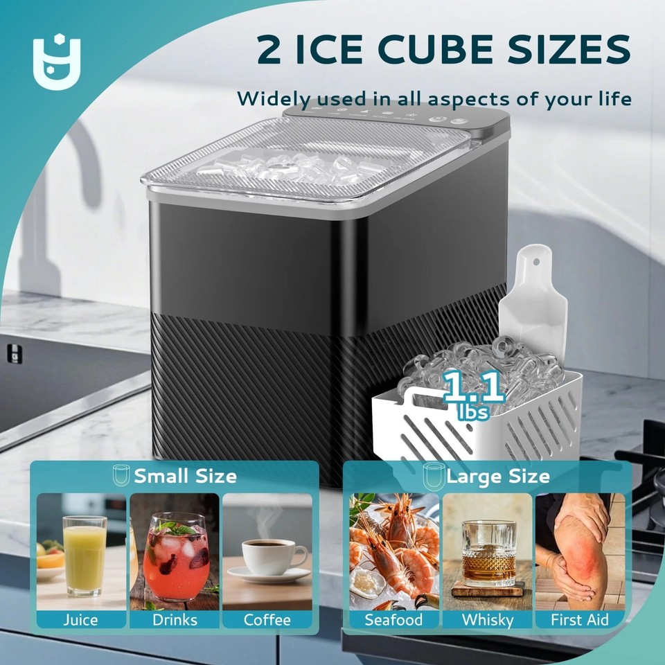 EUHOMY Ice Maker Countertop, Portable Bullet Ice Machine with Self ...