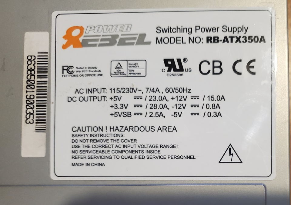 Power Rebel ATX Power Supply 350W 24-Pin PSU Tested Working Desktop ...