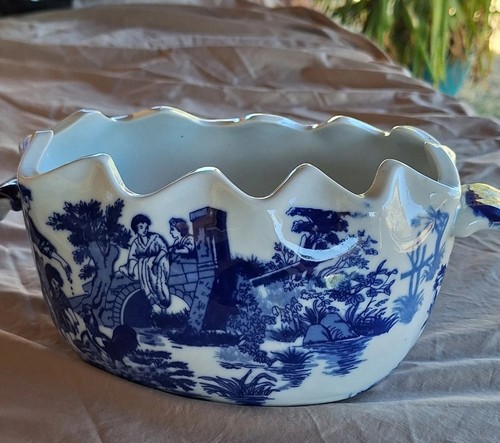 Victorian Ware Blue &White. Ironstone Planter/Bowl with Handles FLOW ...