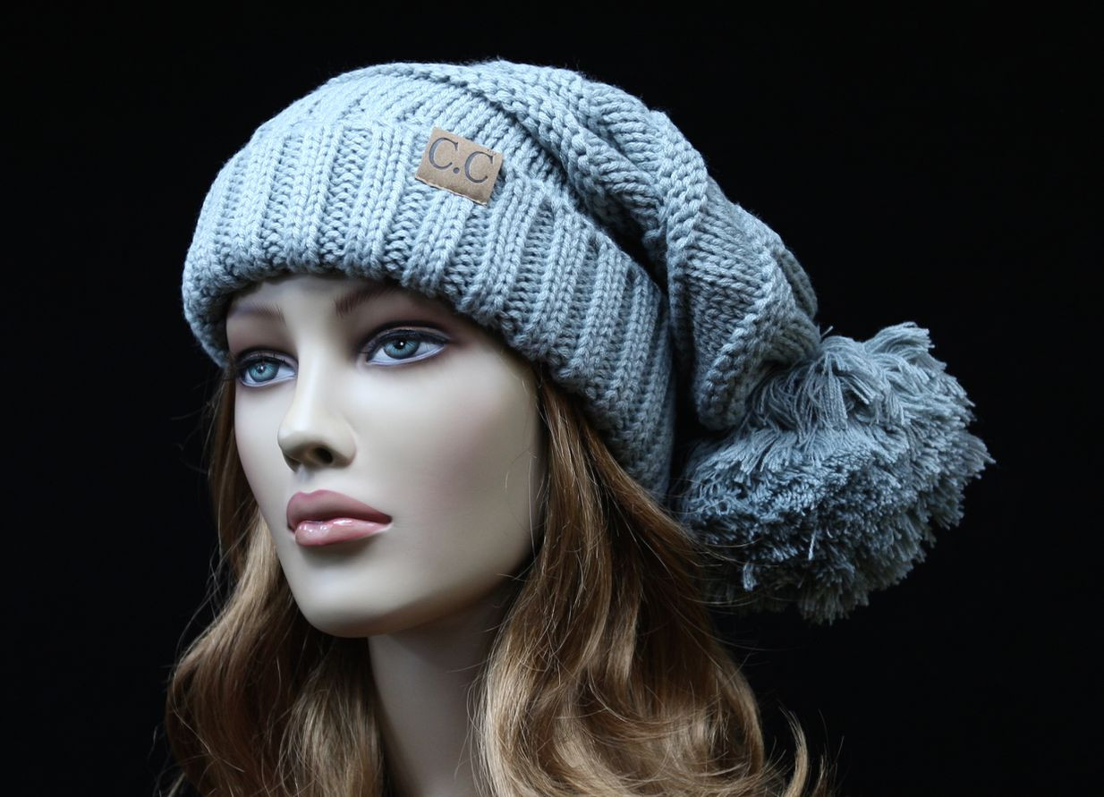 Men Women Slouch Baggy Beanie with Pompom Cable Bubble Knit Oversized ...
