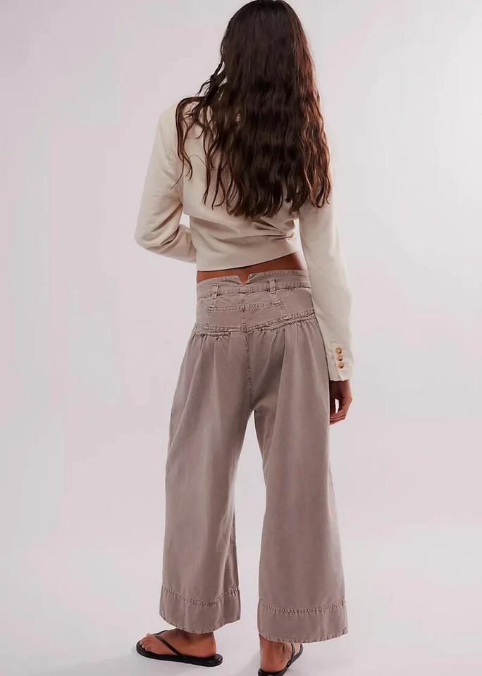 Free People Sweet Talk Chino Pants Phantom Wide Leg Pocket Mid-rise Zip ...