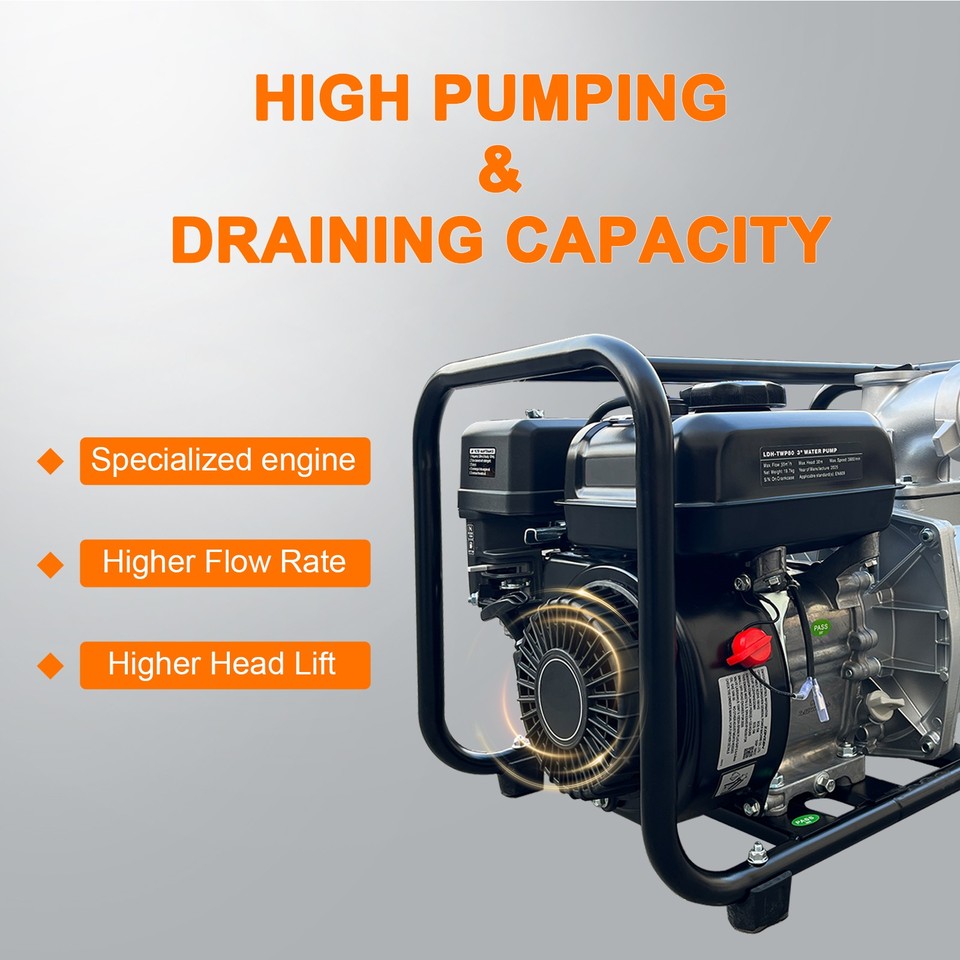 Gasoline Engine 3" Water Pump Gas Powered Water Transfer Pump 7HP trash ...