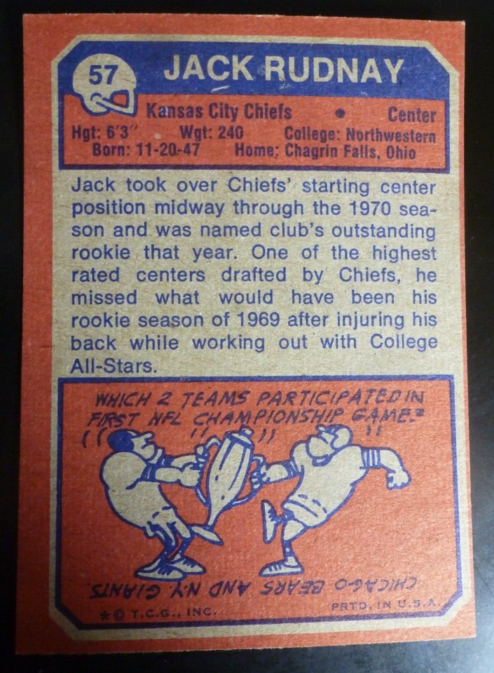 1973 Topps Jack Rudnay, #57, Kansas City Chiefs EX/M | eBay