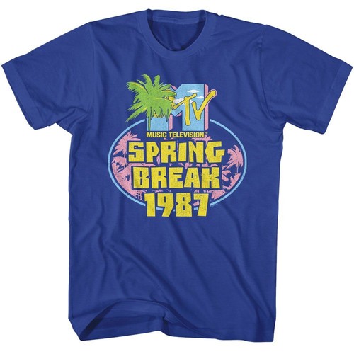MTV - Spring Break 87 - Solid Blue Adult Short Sleeve T-Shirt | eBay ...