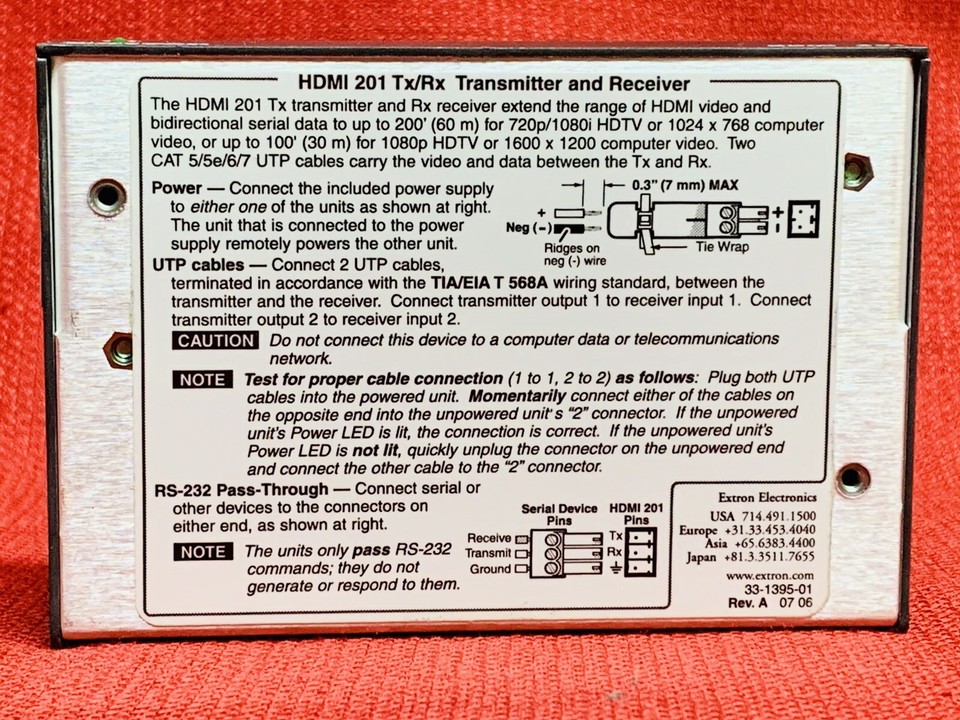 Extron HDMI 201 Tx/Rx Transmitter and Reciever | eBay