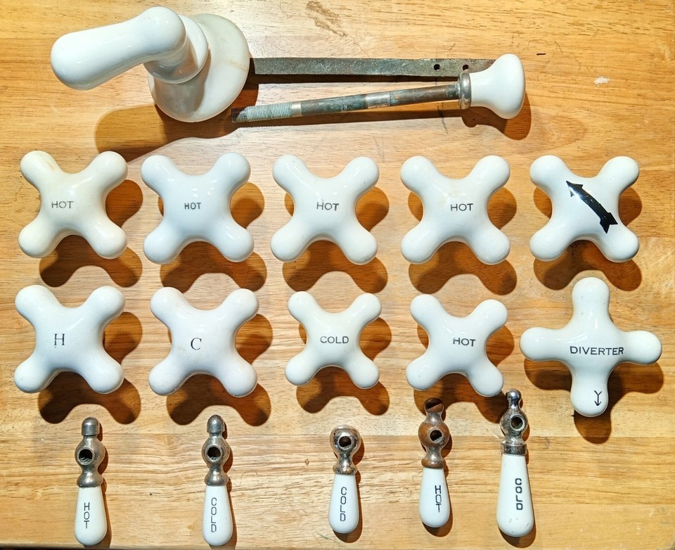 (23) Vintage Porcelain Cross And Lever Sink Tub Handles Lot & Toilet ...