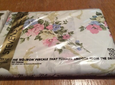 Vintage Set Stevens Durable Press Twin Flat & Fitted Sheets NIP USA ...