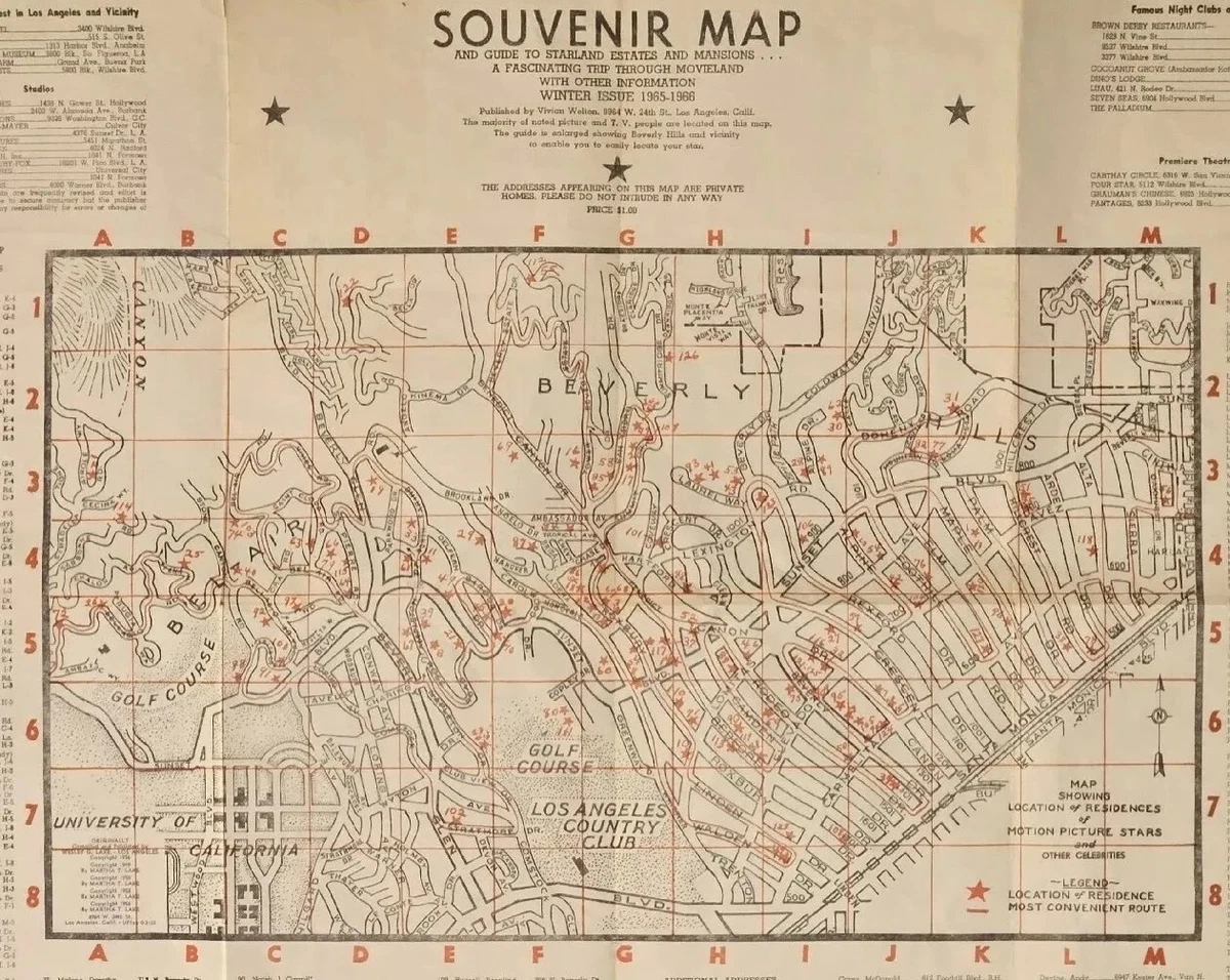 Hollywood Hills Celebrity Homes Map