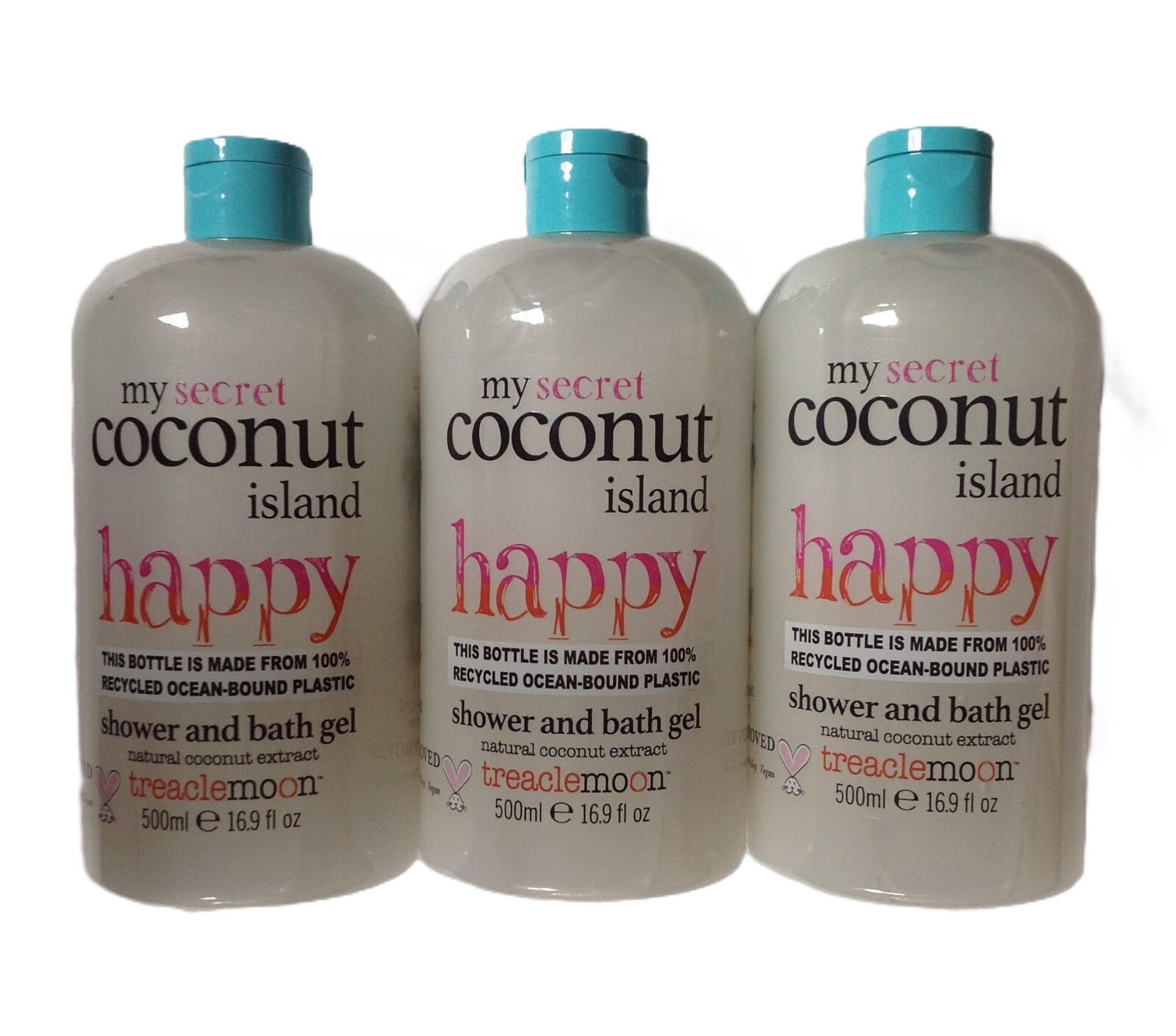TREACLE MOON ,MY SECRET COCONUT ISLAND HAPPY SHOWER & BATH GEL 3x500ml ...