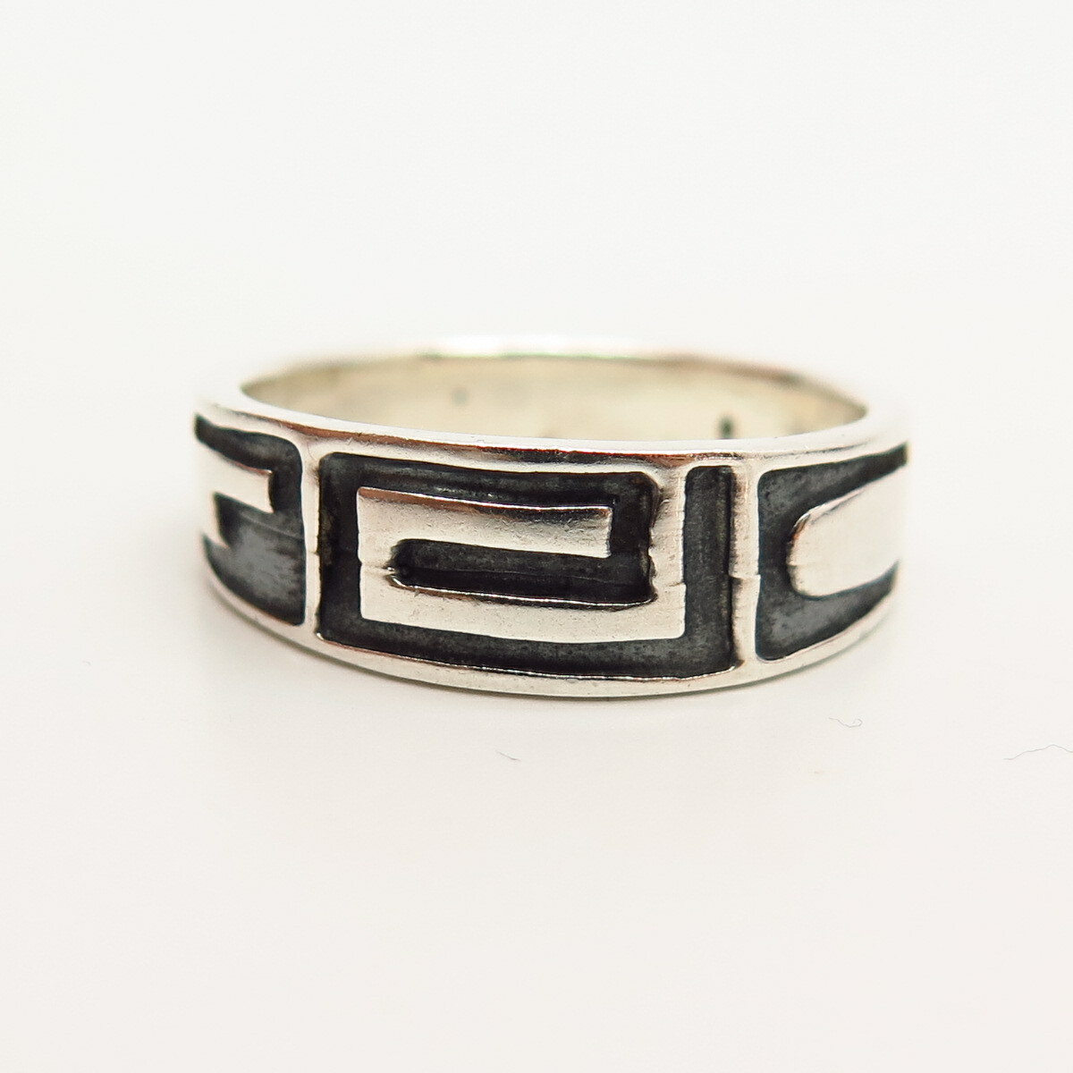 925 Sterling Silver Greek Maze Design Ring - Gem