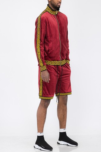 Unisex Full Zip Velour Suede Track Suit Status Print Gold S 3XL Plus ...