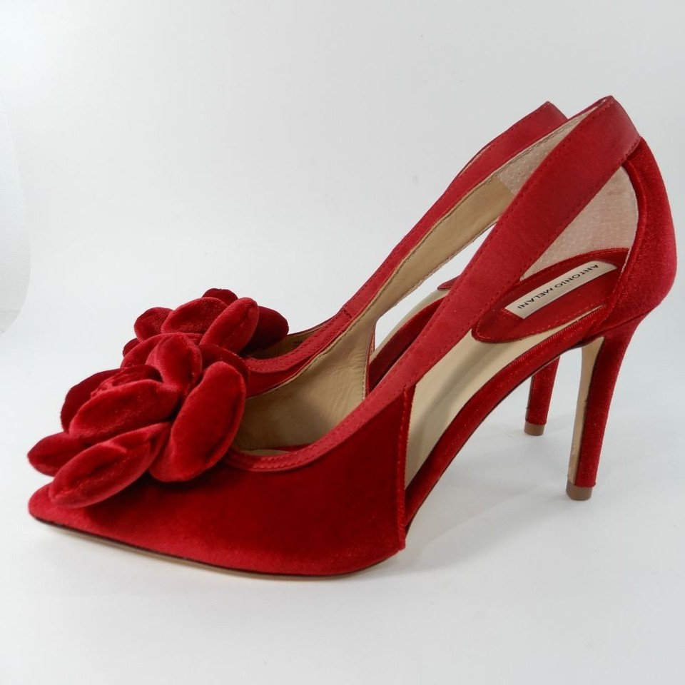 ANTONIO MELANI Ester Velvet Red Flower Heel Pumps Size 8 Pointed Toe ...