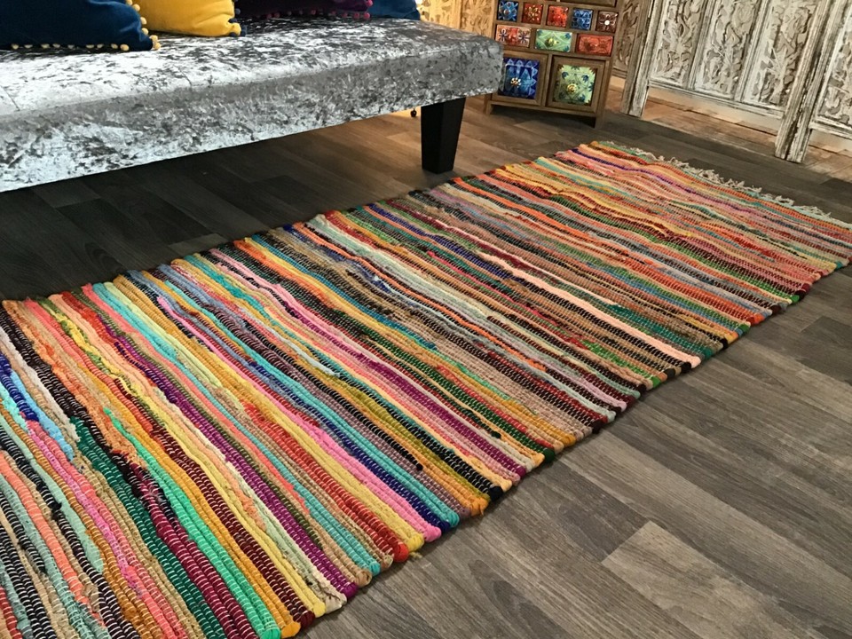 Rug Rag Rugs Multi Colour Mat Recycled Cotton Hand Woven Chindi Mats ...