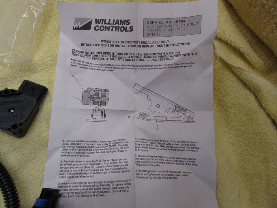 Williams Controls DDEC Accelerator Pedal Sensor Kit 132035 (WM526) New ...
