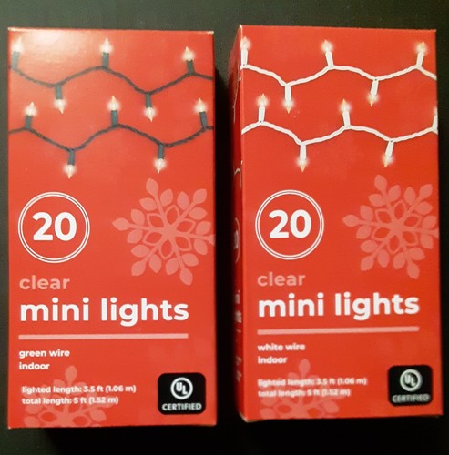 Home Rite-Aid 20 Ct. Clear Lights Indoors w/Green or White Wire 5ft 2 ...