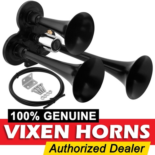 VIXEN HORNS TRAIN AIR HORN 3 TRUMPETS BLACK FOR TRUCK/CAR/SUV LOUD ...
