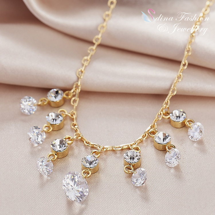 18K Yellow Gold Plated Cubic Zirconia Sparkling Waterfall Statement ...