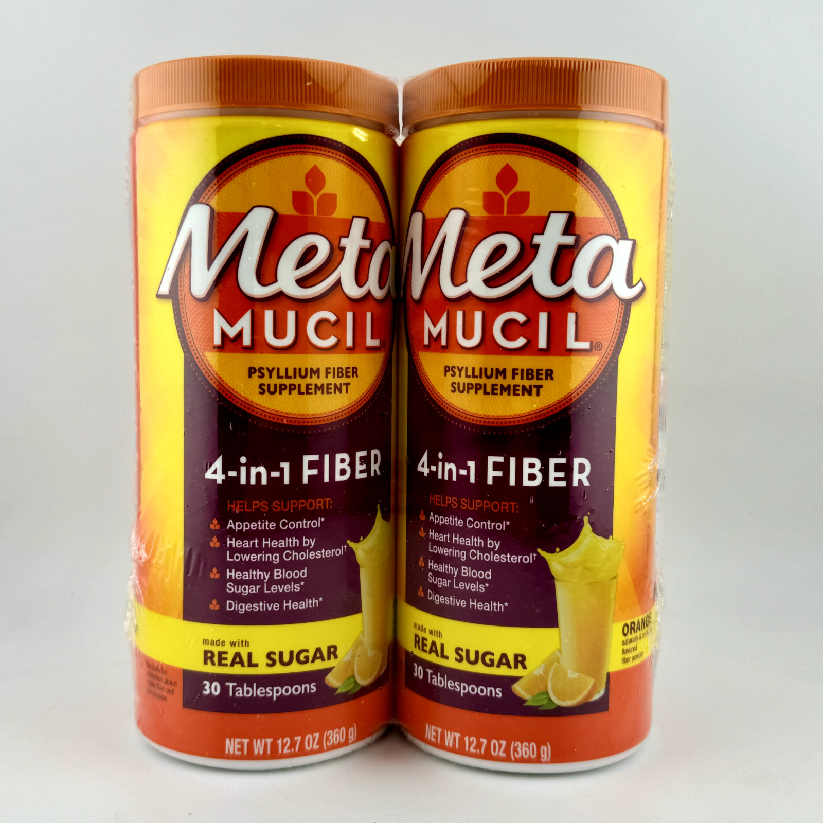 (2) Metamucil 4 in 1 Fiber Supplement Orange Flavor 12.7oz - Exp:09/2027