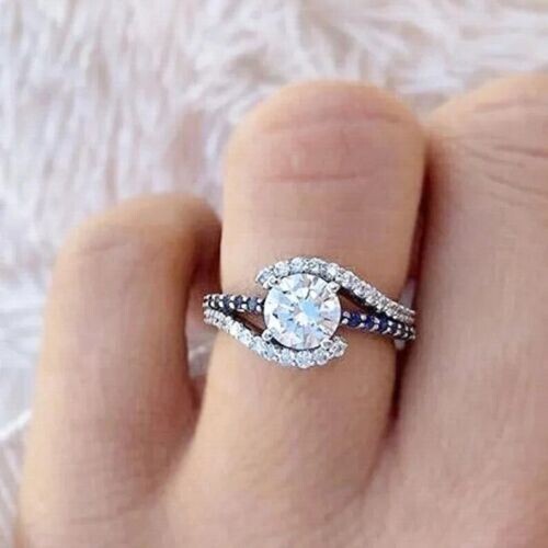 2Ct Round Cut Lab-Created Sapphire Engagement Ring Women's 14k White ...