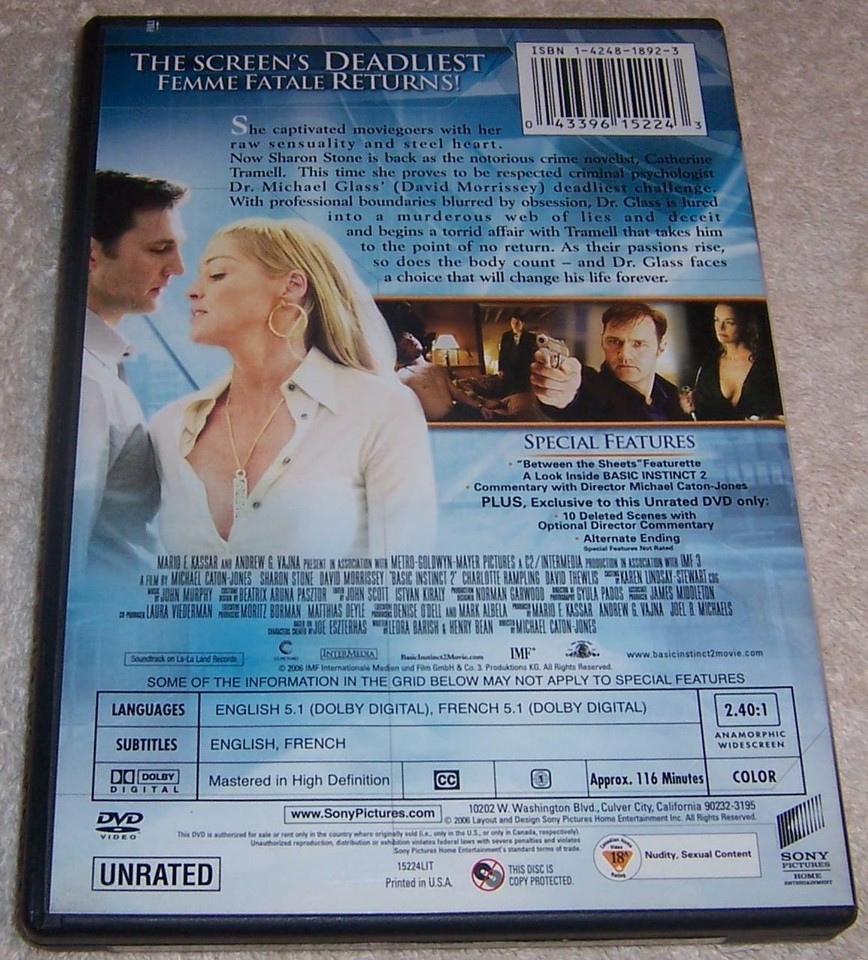 Basic Instinct 2 DVD Sharon Stone David Morrissey 43396152243| eBay