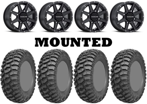 Kit 4 AMS M1 Evil Tires 27x9-14 on Raceline Hostage Matte Black Wheels ...