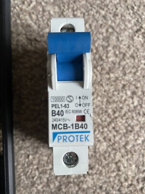 PROTEK MCB-1B40 B40 40A MCB SINGLE POLE PEL1-63 TYPE B CIRCUIT BREAKER ...