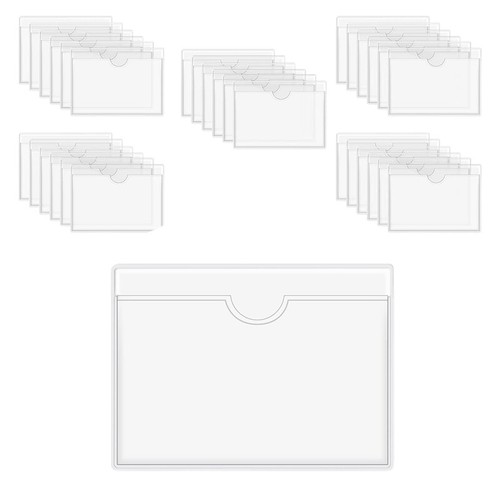 3X(60Pcs Self-Adhesive Label Holder Card Pockets Label Holder Clear ...