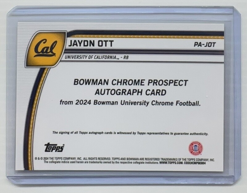 2024 Bowman University Chrome Jaydn Ott Gold Refractor Auto RC #44/50 ...