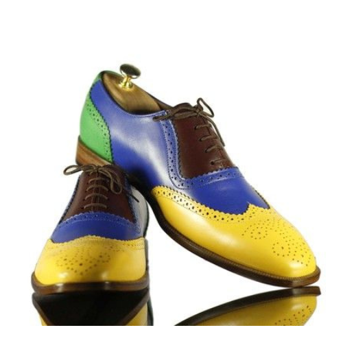 Men Handmade Multi Color Calf Leather Lace Up Shoes, Wing Tip Brogue ...