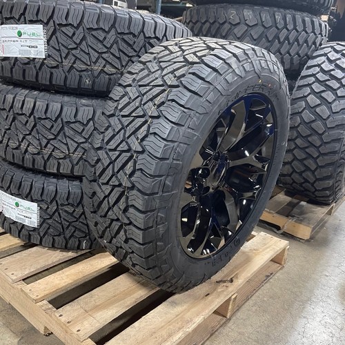4 20x9 OE Snowflake Reps Wheels 32" Fuel AT Tires 6x5.5 Chevy Silverado ...