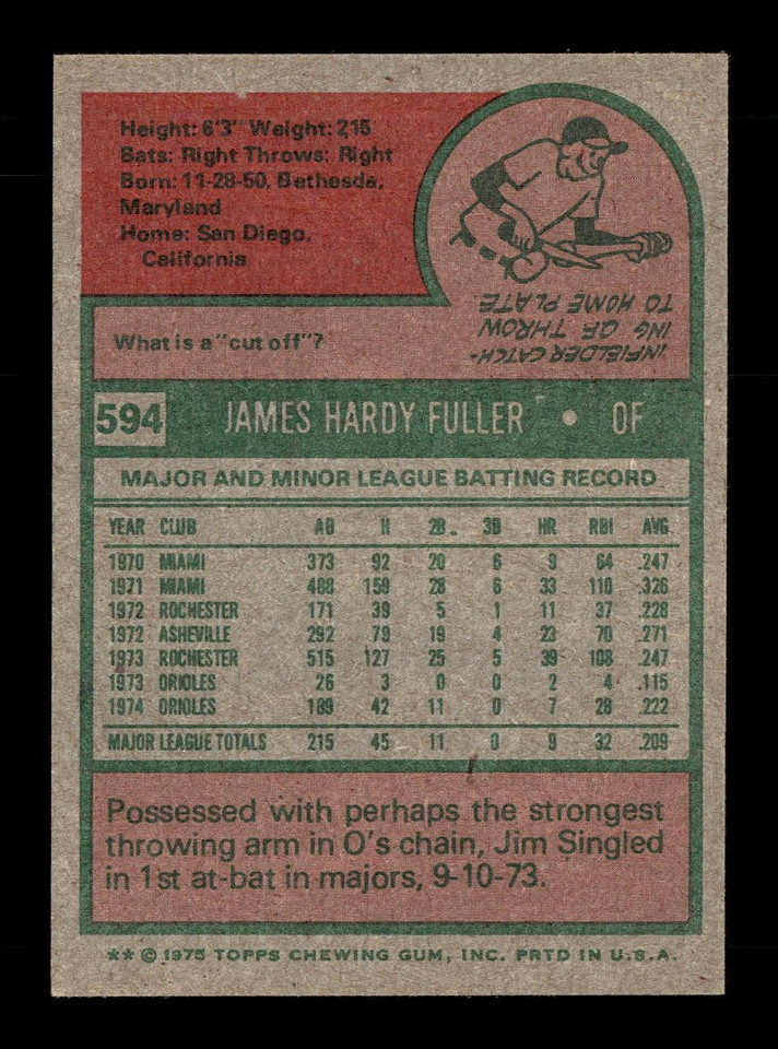 1975 Topps #594 Jim Fuller Baltimore Orioles EX-MT Baseball Card *F327 ...