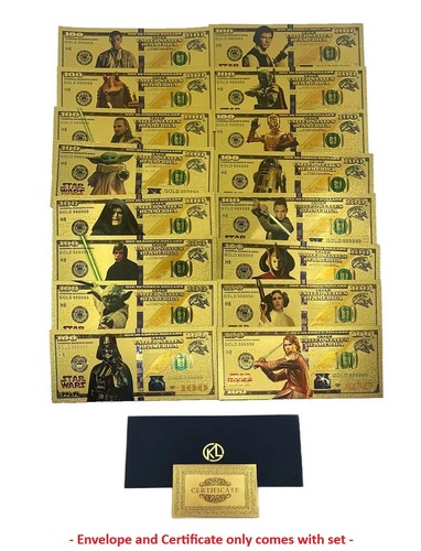 24k gold foil plated Disney Collectible Star Wars Banknote - Set of 16 ...