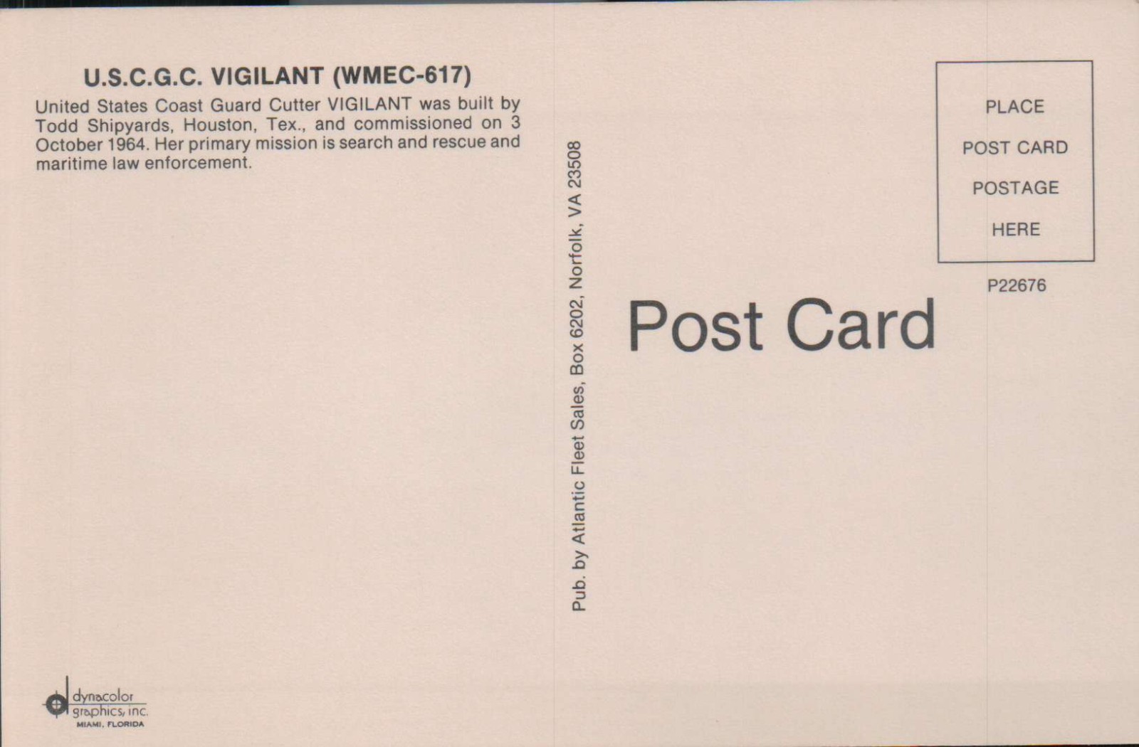 USCGC Vigilant WMEC 617 color post card U S Coast Guard | eBay