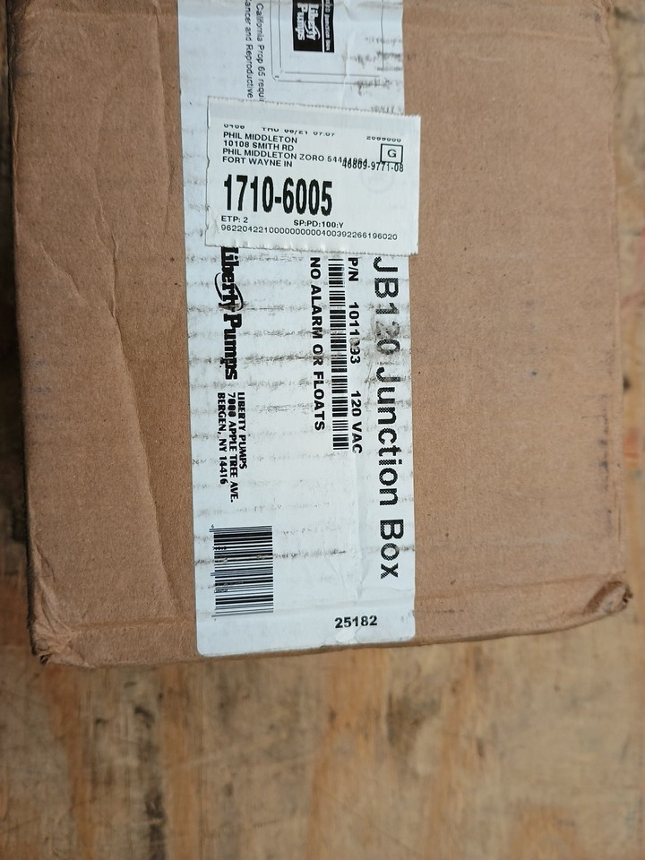 JB120 Junction Box P/N 1011993 120 VAC No Alarm or Floats Libby | eBay