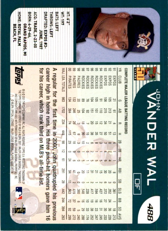 2001 TOPPS JOHN VANDER WAL . PITTSBURGH PIRATES #488 | eBay