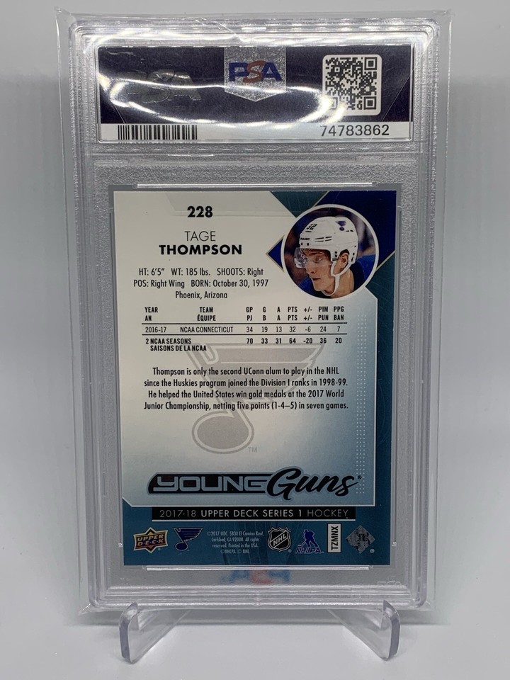 2017-18 Upper Deck Young Guns Tage Thompson PSA 10 Rookie RC St. Louis ...