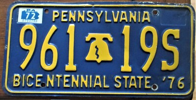 1976 PENNSYLVANIA BICENTENNIAL LICENSE PLATE # 961 19S | eBay