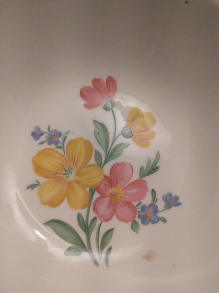 VTG Hand-Painted Porcelain Serving Bowl Gold Rim Pink Pale Yellow ...