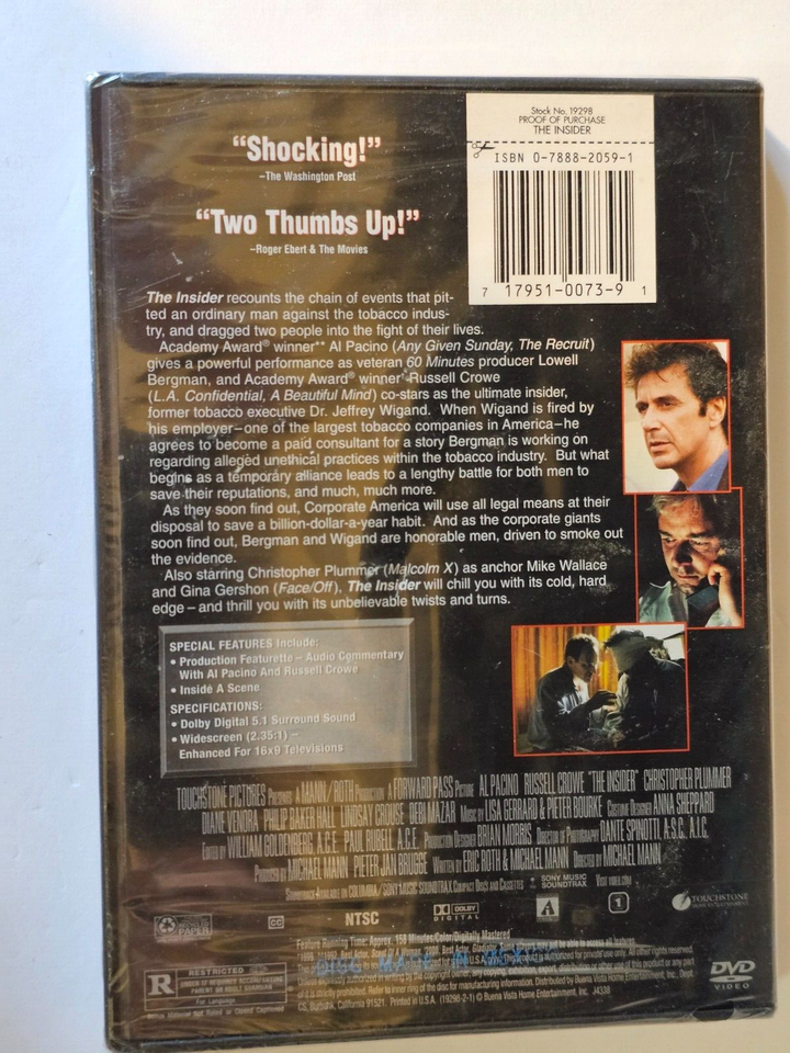 The Insider DVD AL PACINO RUSSELL CROWE BRAND NEW 717951007391 | eBay
