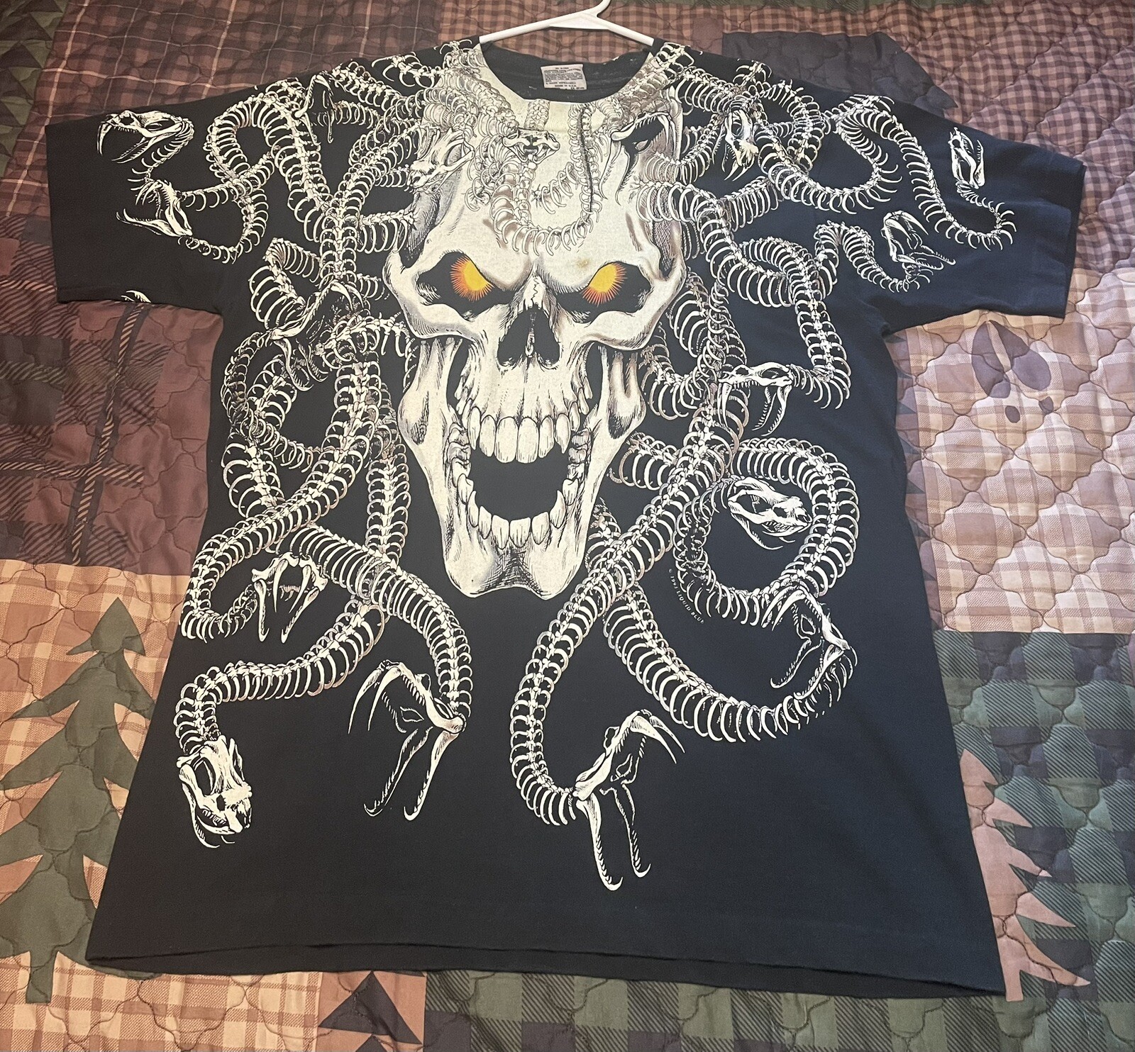 VTG Liquid Blue Medusa Skull Snake Skeleton Large TSh… - Gem