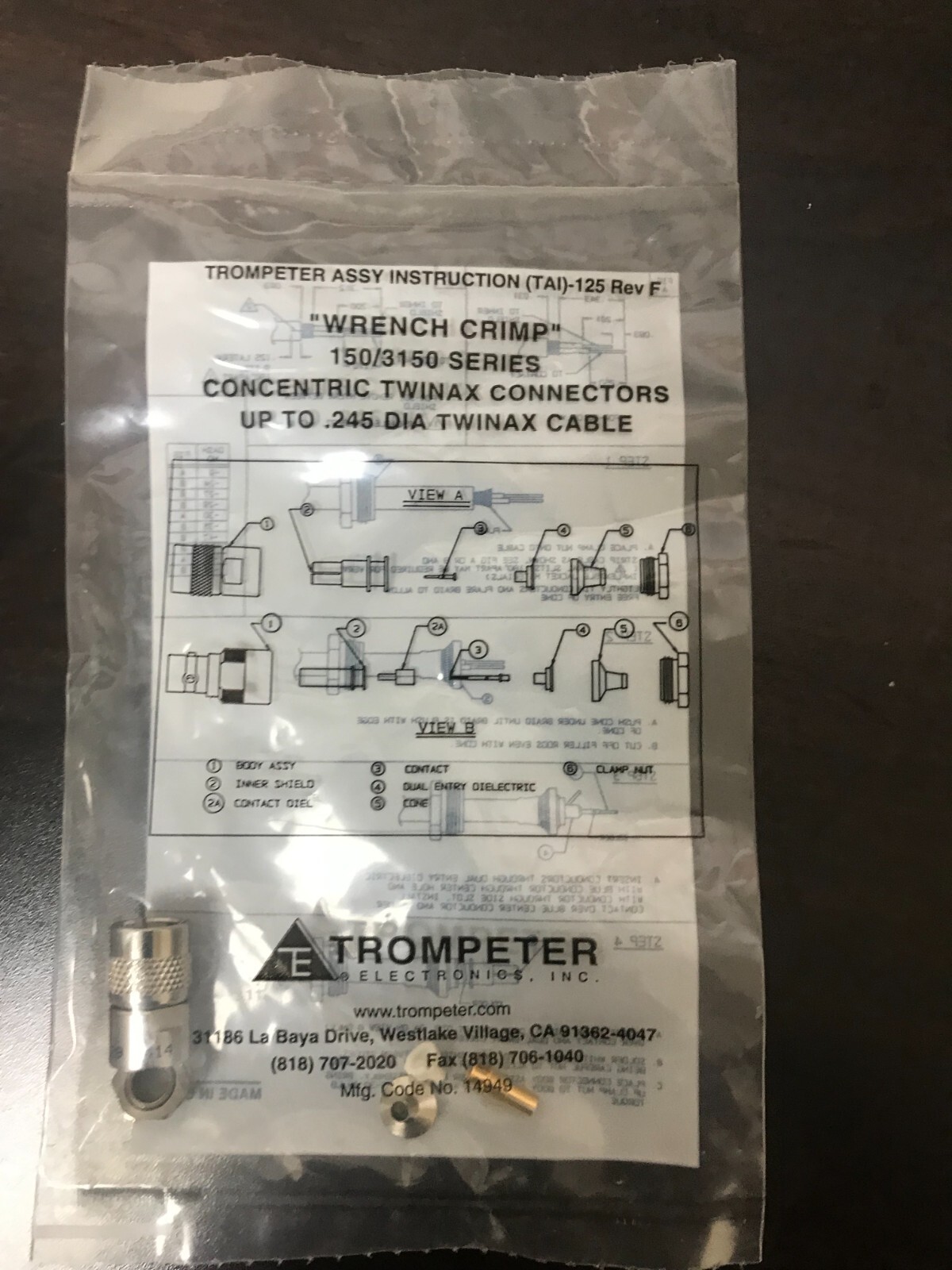 PL155-29 (Trompeter) RF Connector Coaxial TRS Straight Plug for TWC-124 ...