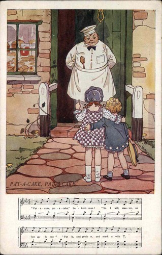 Children Nursery Rhyme Pat-A-Cake Music Notes Chef c1930s Vintage ...