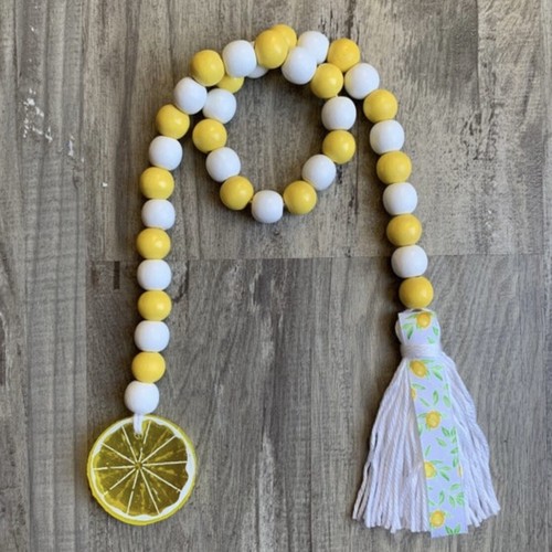 Lemon Wood Bead Garland Strand Yellow White Tassels Slice Handmade 28 ...