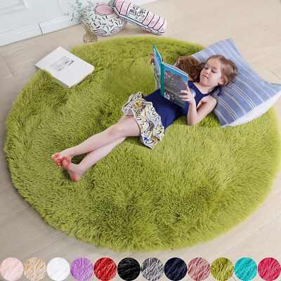 Fluffy Grass Green 5X5 Feet Rug Non Slip Rubber Backing Perfect For ...