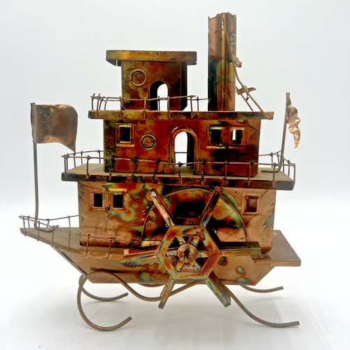 Vintage Copper Tin Art Metal Paddle Boat Music Box Works | eBay