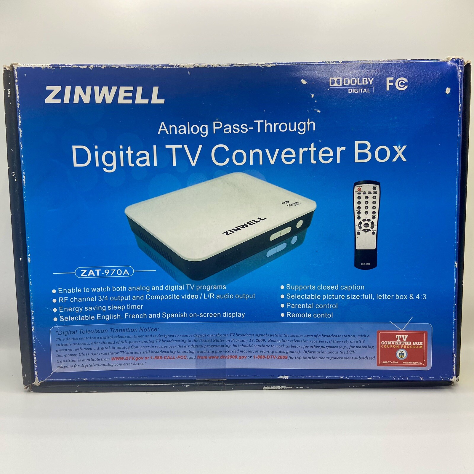 Zinwell Digital to Analog TV Converter Box ZAT-970A w/ Remote, With ...